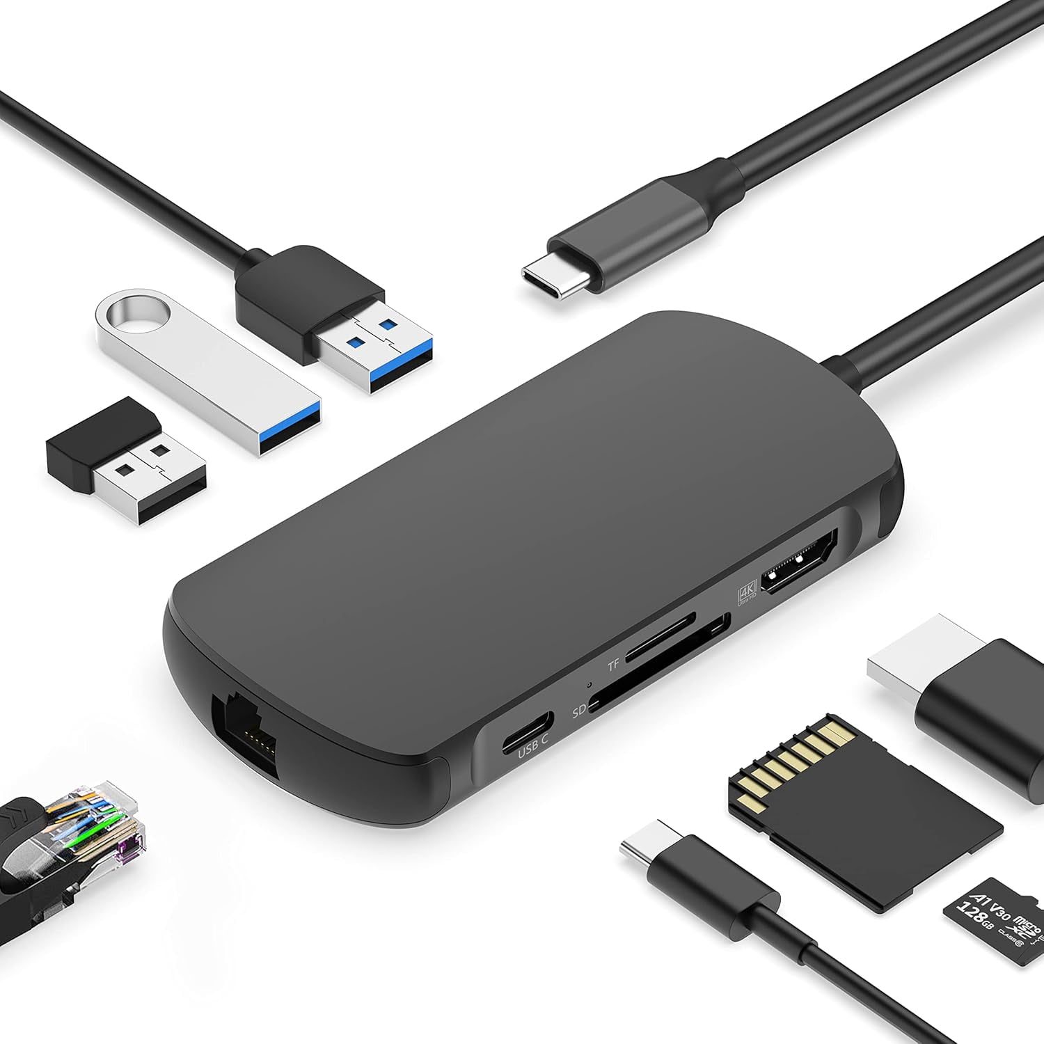 USB C Hub,8-in-1 USB C PD Ethernet Hub with 100W Power Delivery, 4K ...