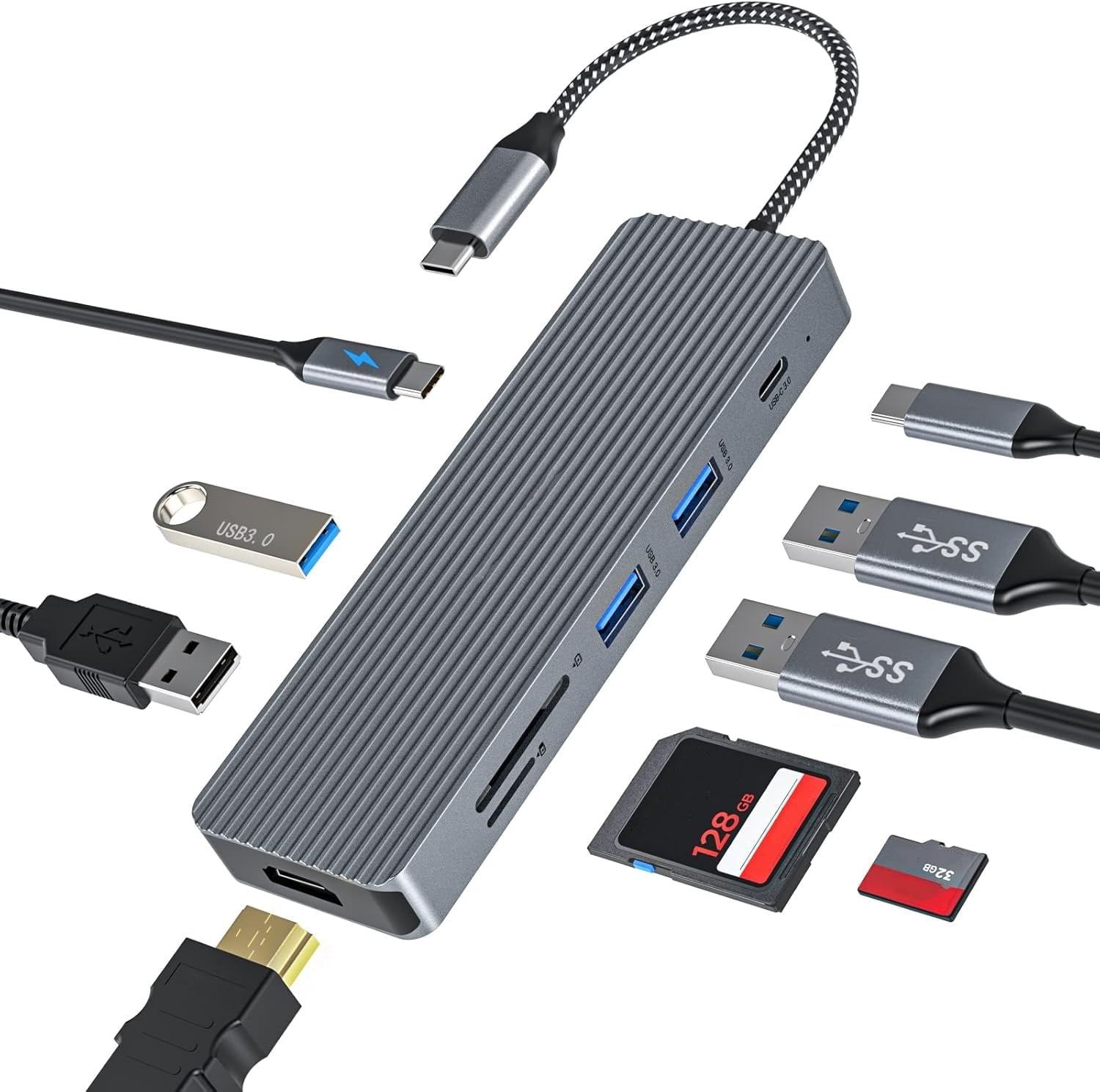 USB C Hub, 9 in 1 USB C Adapter with 4K HDMI, 100W PD, 3 USB-A and USB ...