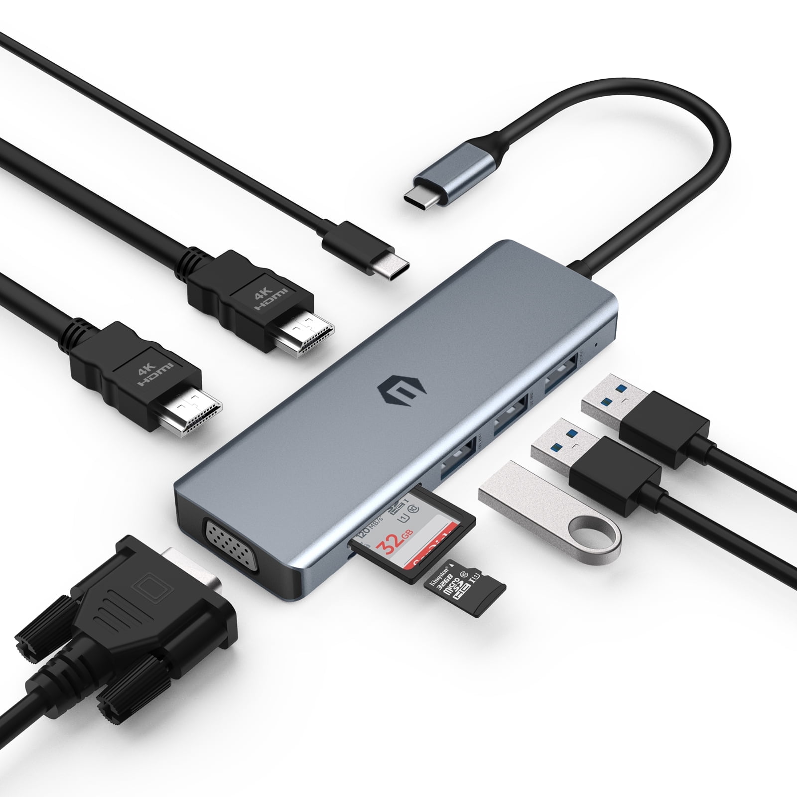 USB C Hub, 9 in 1 USB C Docking Station Triple Display USB 3.0 Hub with ...