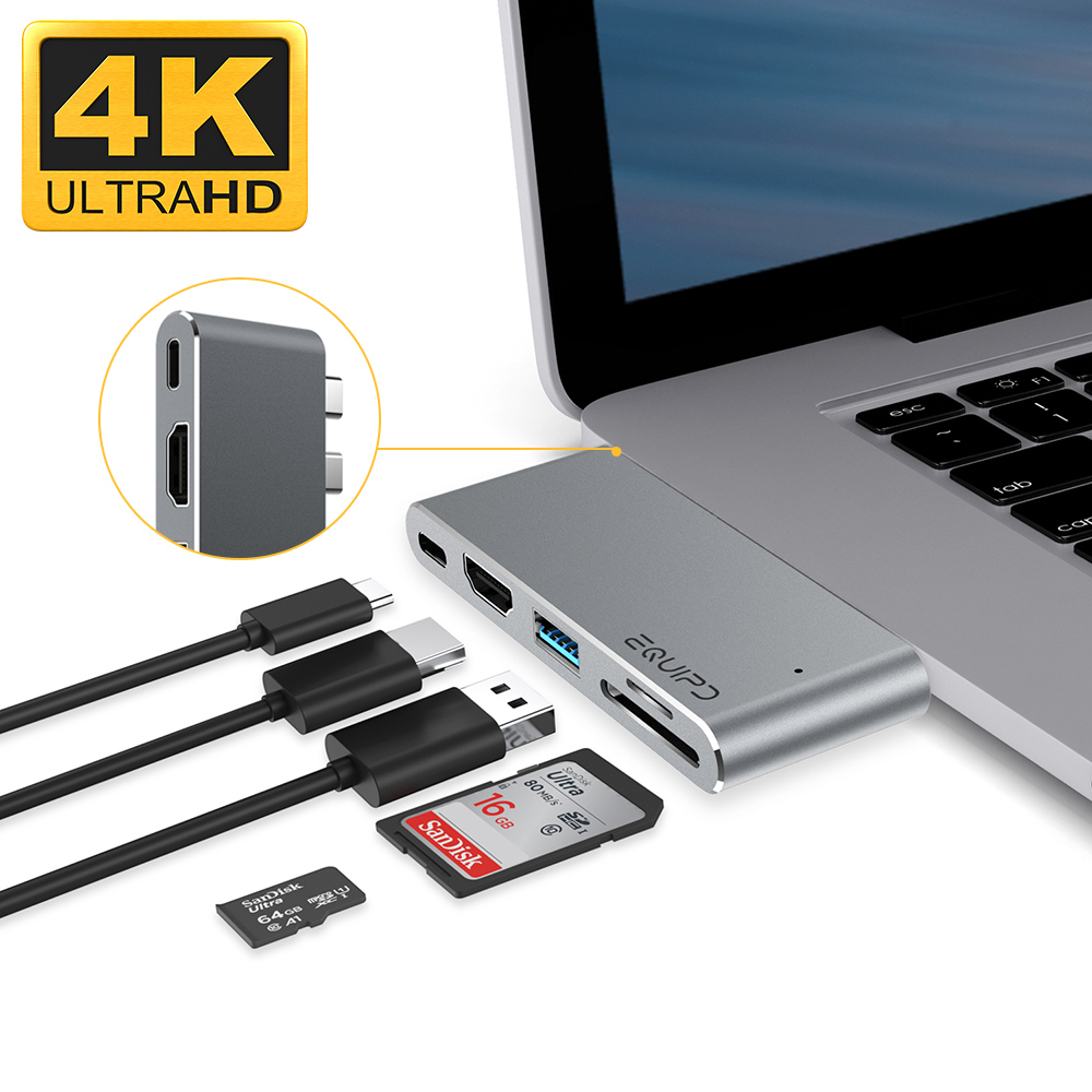 AGPtek 6 in 1 Type-C USB-C Hub Adapter Dual USB 3.0 Port Thunderbolt 3 ...