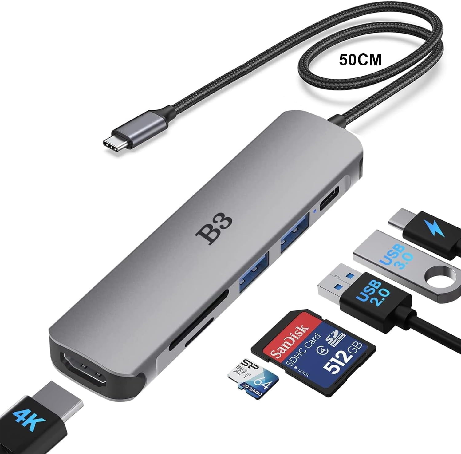 USB C Hub HDMI Adapter for MacBook Air Pro, 6 in 1 4K Dongle Multiport ...