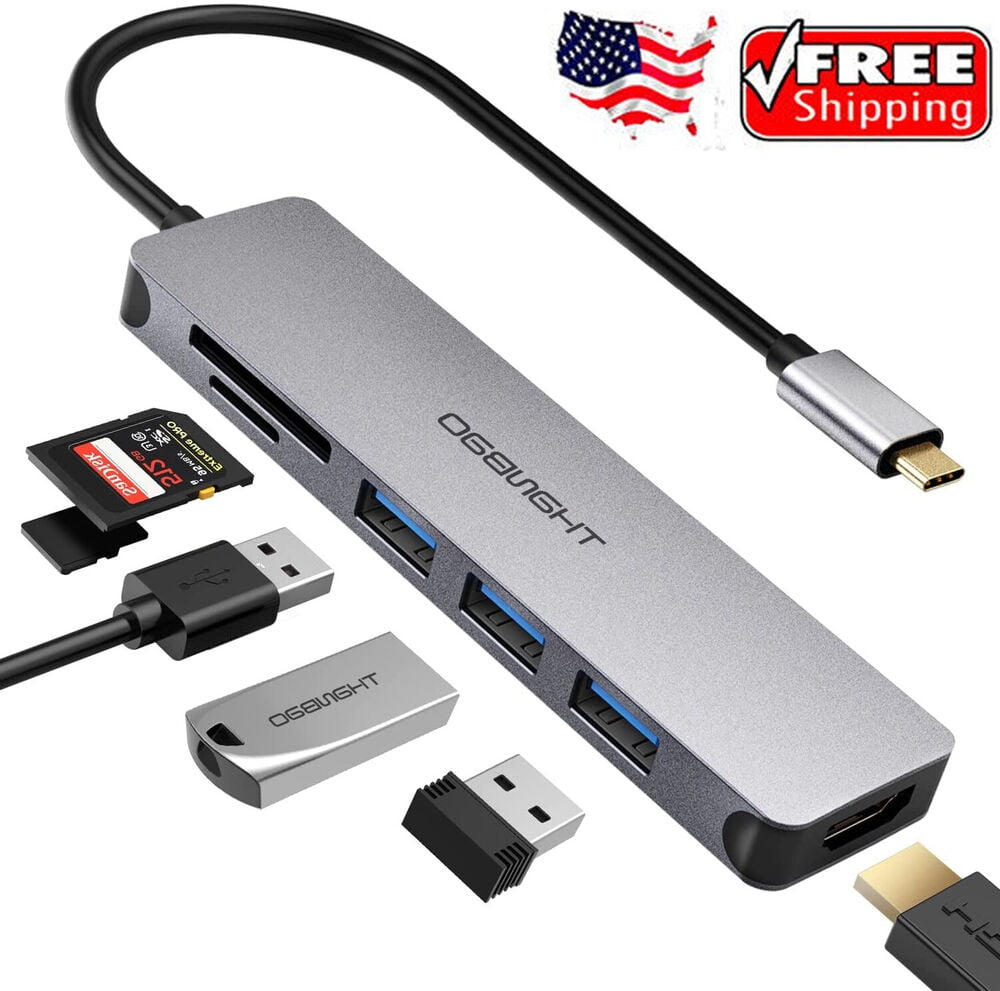 USB C Hub Multiport Adapter - 7 in 1 Portable Space Aluminum Dongle ...