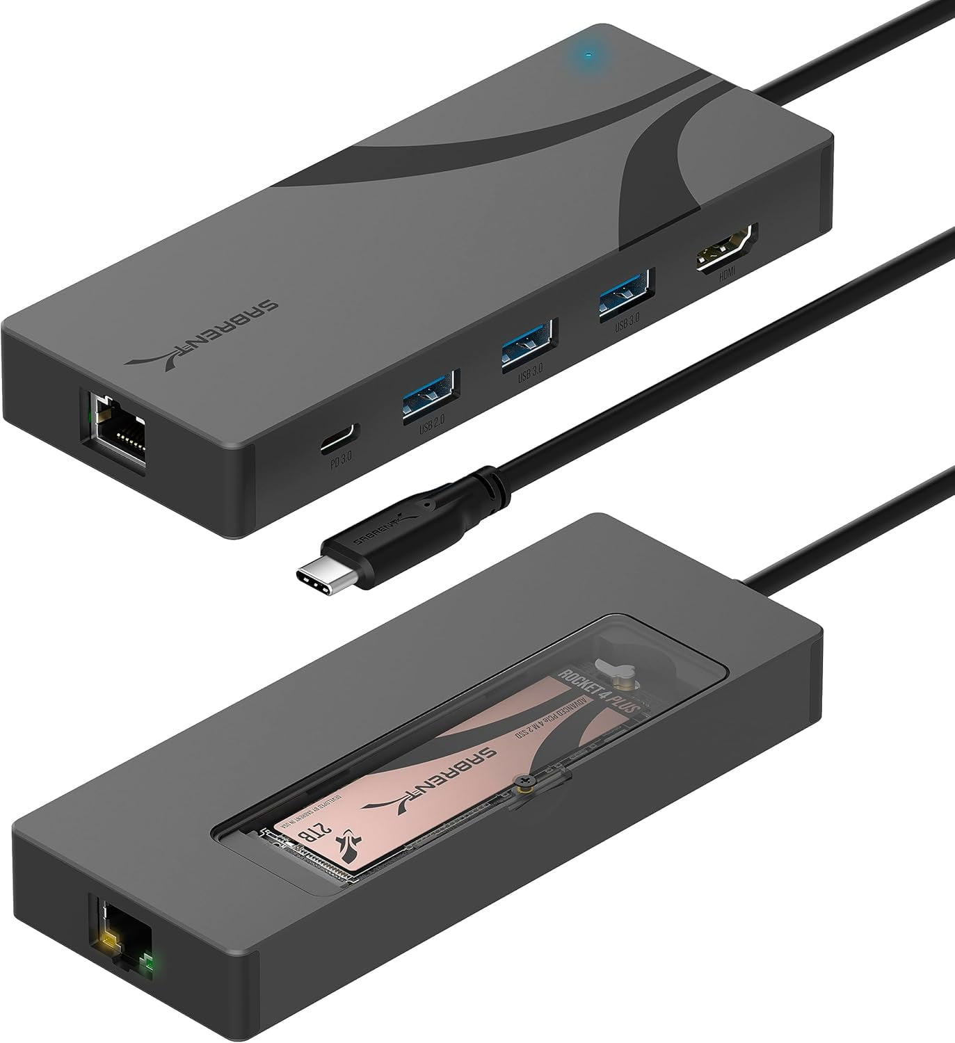 USB-C Hub & SSD Enclosure, 6-Port Dock with M.2 SSD Slot, 90W Power ...