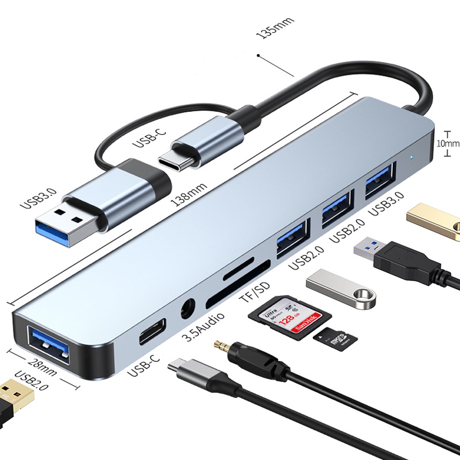 USB C Hub USB Splitter 8-in-1 USB Extender with 4 USB Port 1 USBC Jack ...