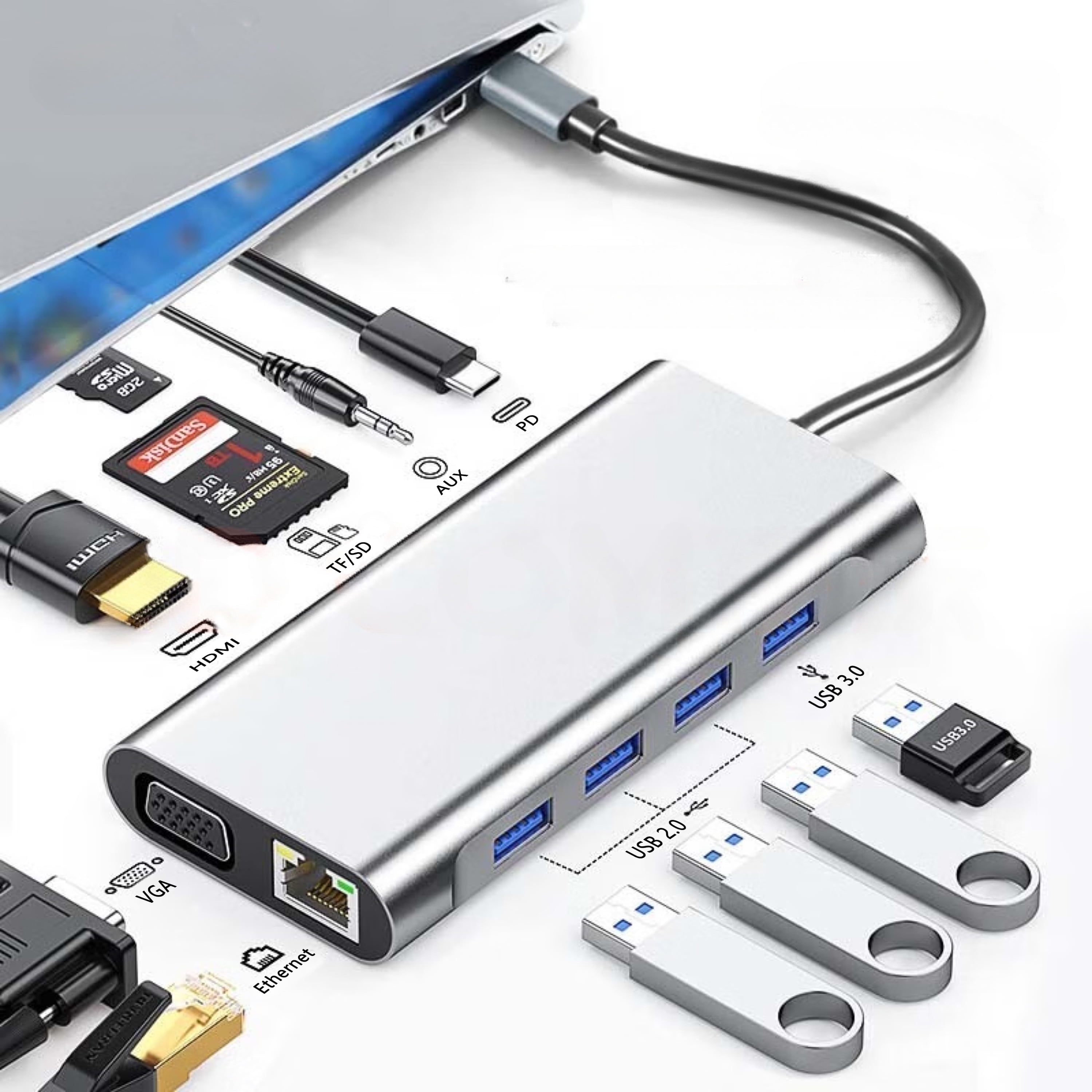 USB C Laptop Docking Station USB C Hub with 4K HDMI+VGA+10Gbps USB A/C ...