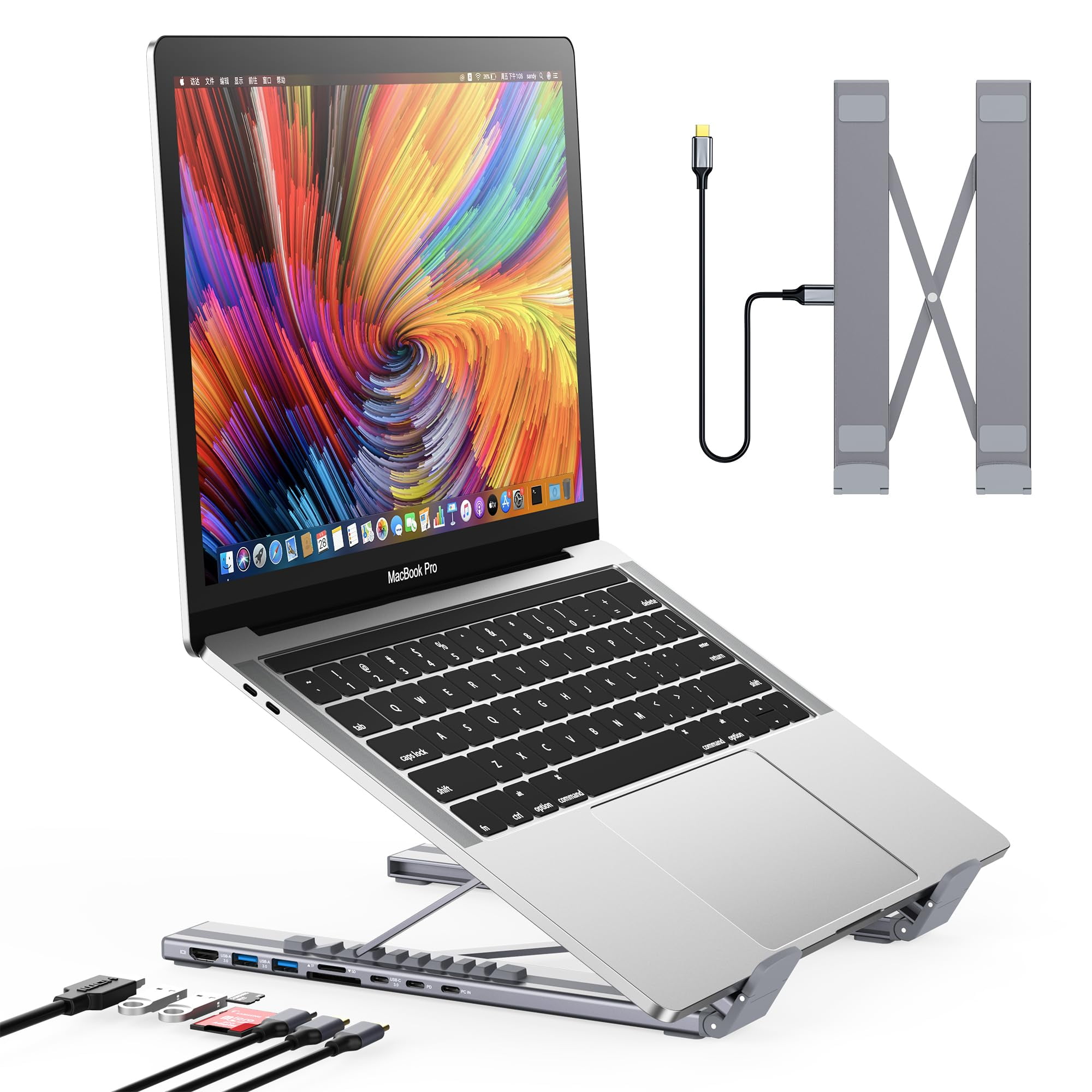 USB C Laptop Docking Station Stand, Dock Tablet Stand, 8 in 1 USB C Hub ...
