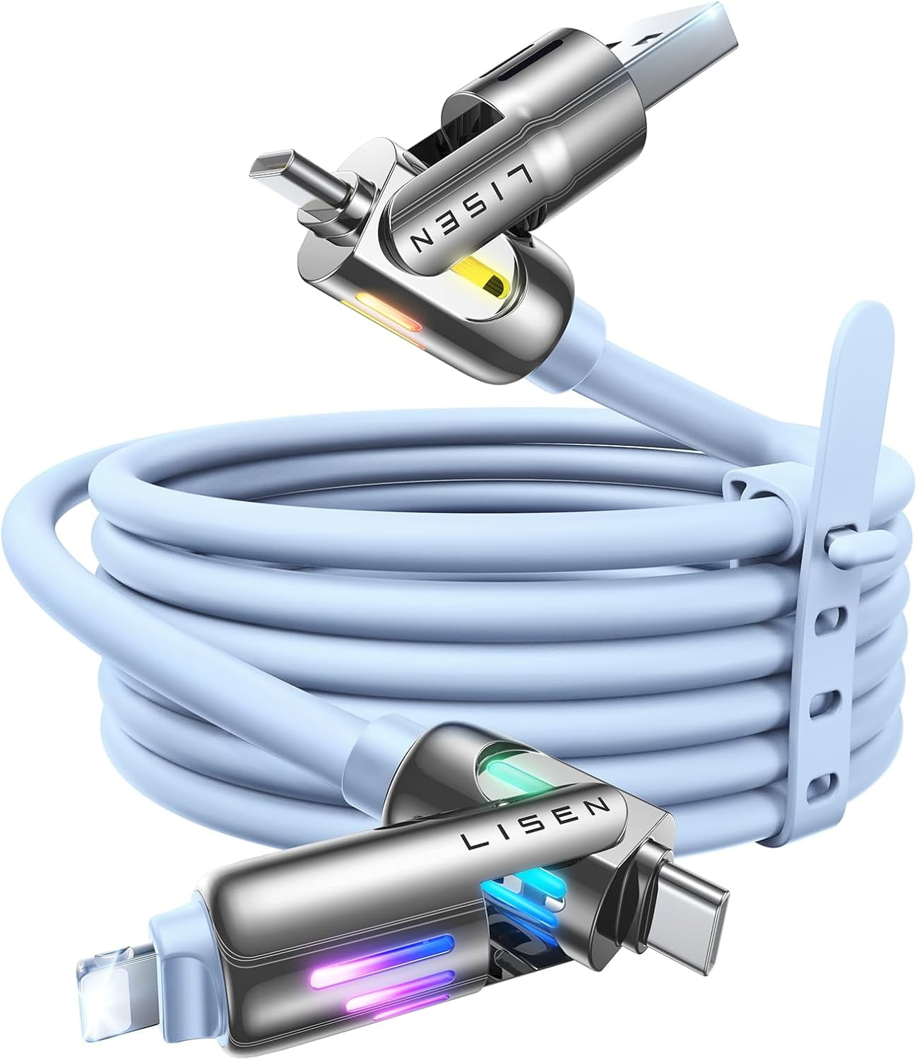 USB C to Lightning Cable, 240W 4 in 1 Charging Cable 6.6FT, Chubby USB A/C to C/Lightning with ...