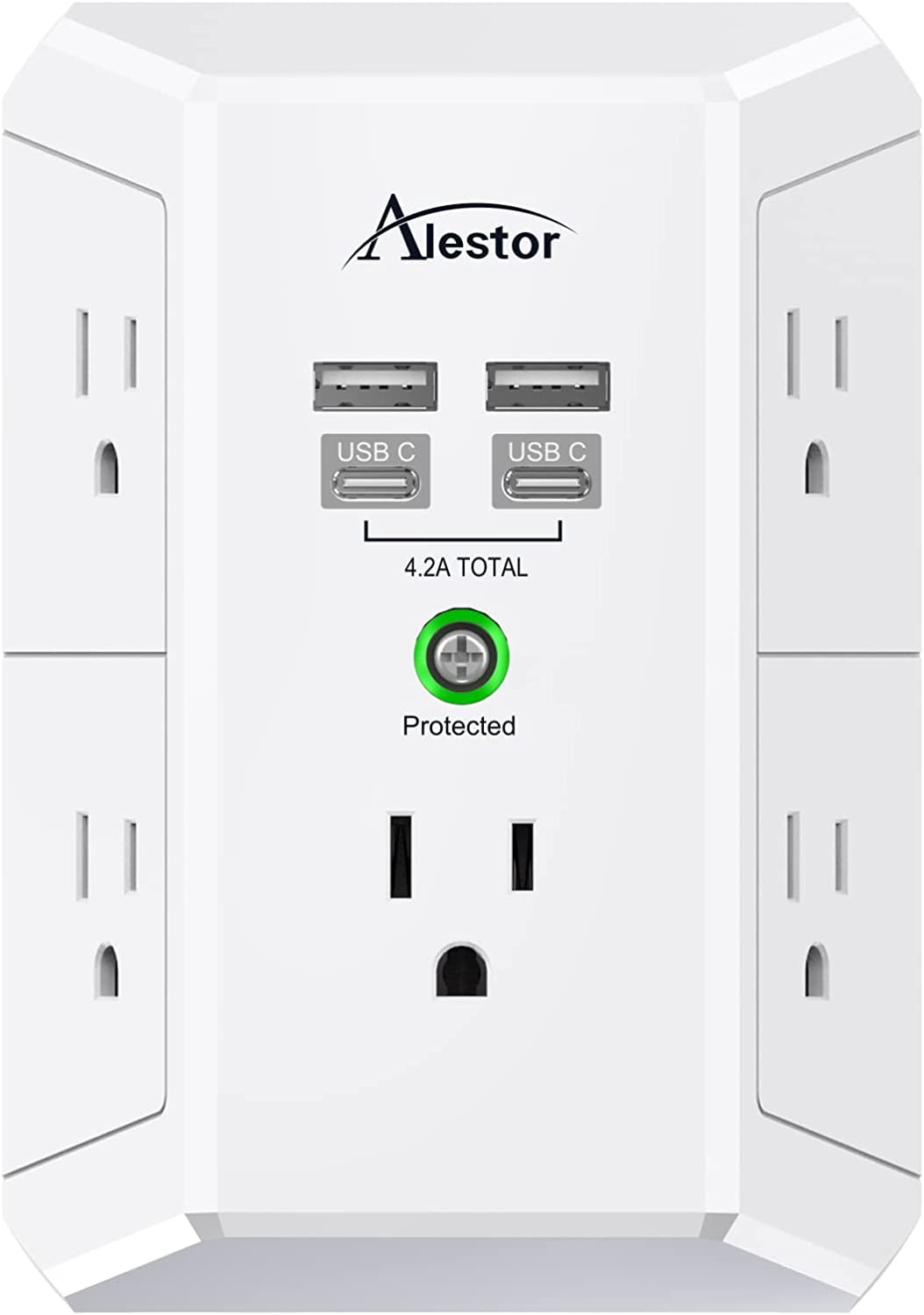 Alestor 5-Outlet 4 USB Port Surge Protector, White - Walmart.com