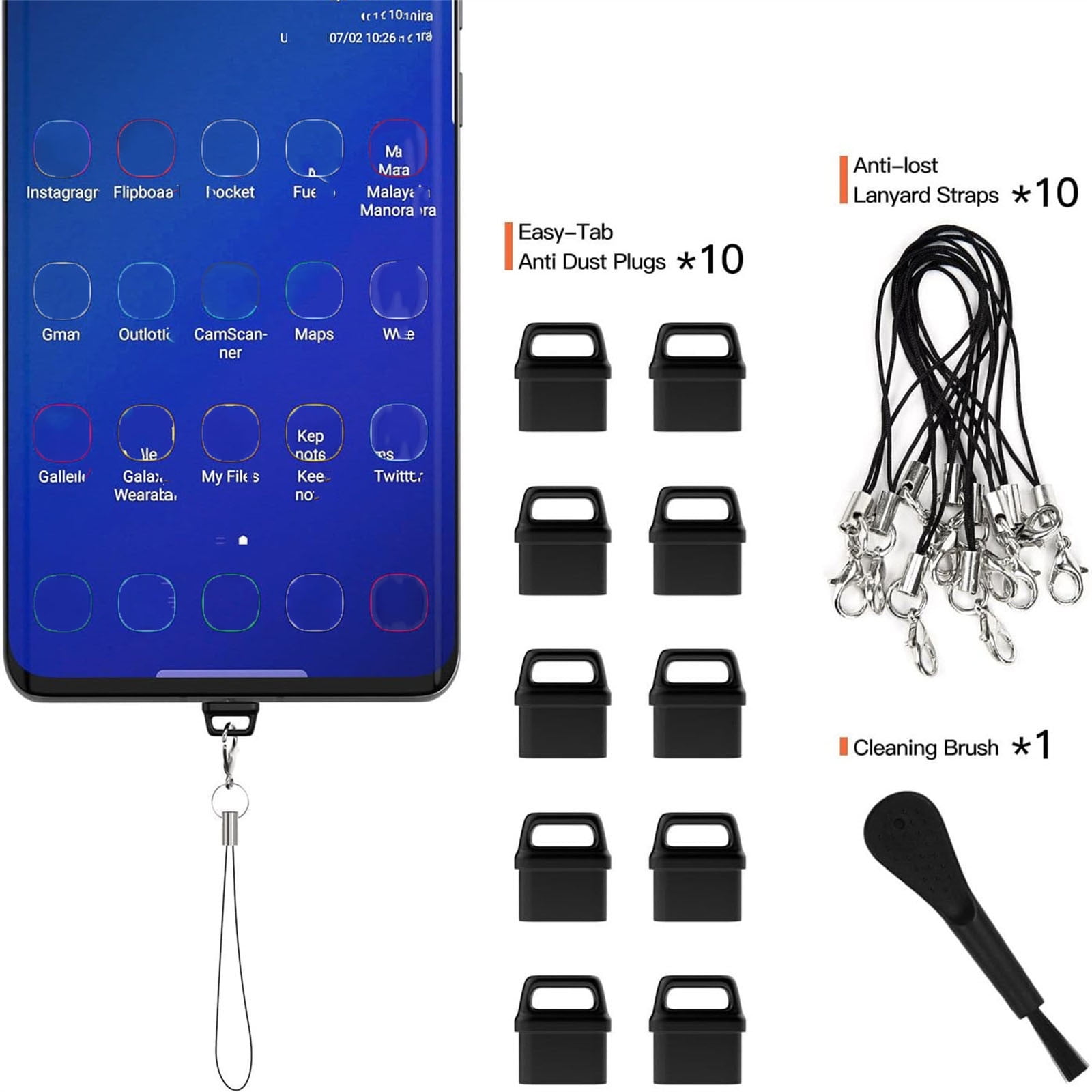 USB C Plug Cover, Charging Port Cleaner Set, Hanging Rope Organizer ...