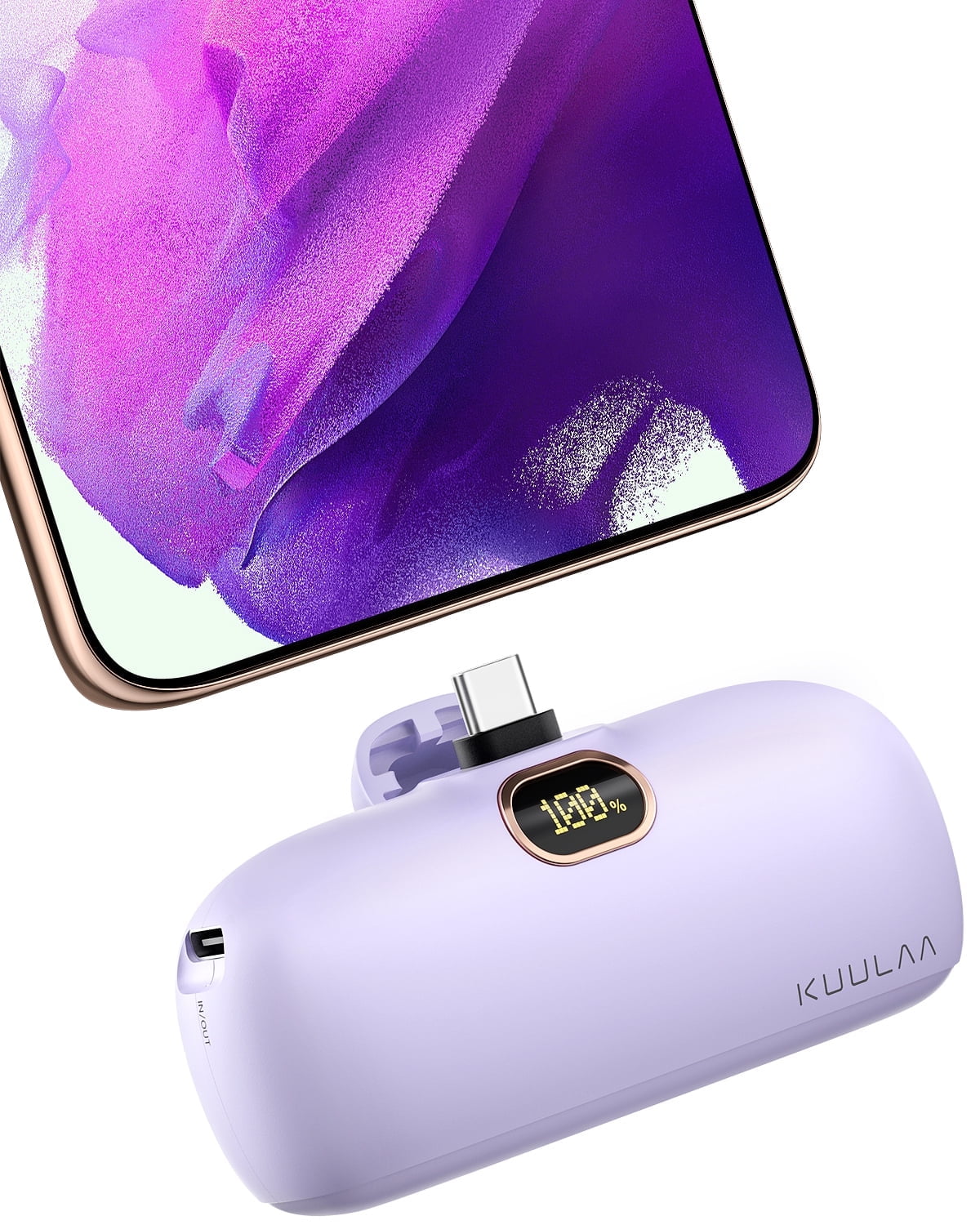 Kuulaa 5000mAh Portable Mini Power Bank with Built-in USB-C Cable & LED ...