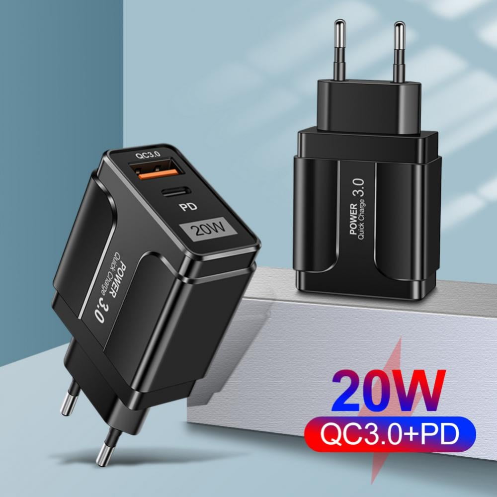 USB C Power Adapter,20W 2 Port PD&QC 3.0 Type C Fast Charging Block ...