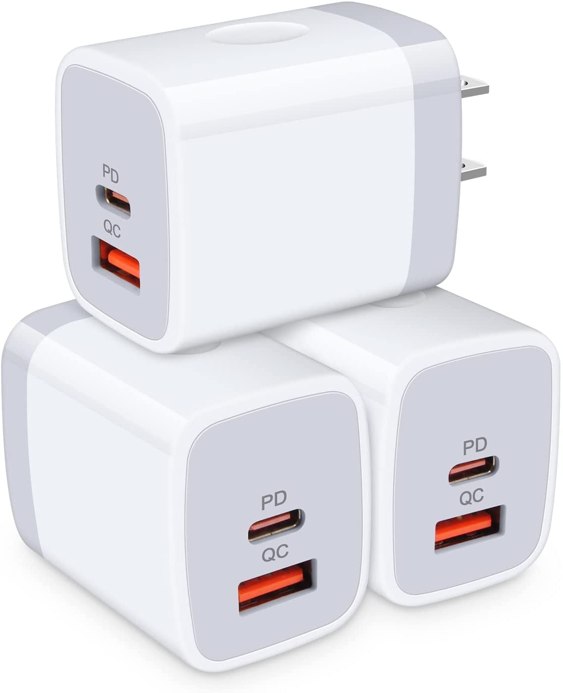 USB C Power Adapter,3Pack 20W 2 Port PD&QC 3.0 Type C Fast Charging ...