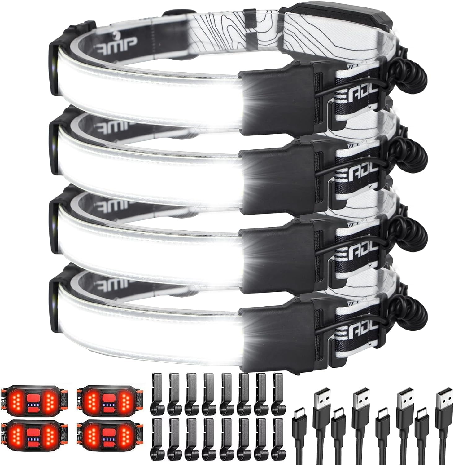 USB C Rechargeable LED Headlamp 4-Pack, 1000 Lumen 230° Wide Beam ...