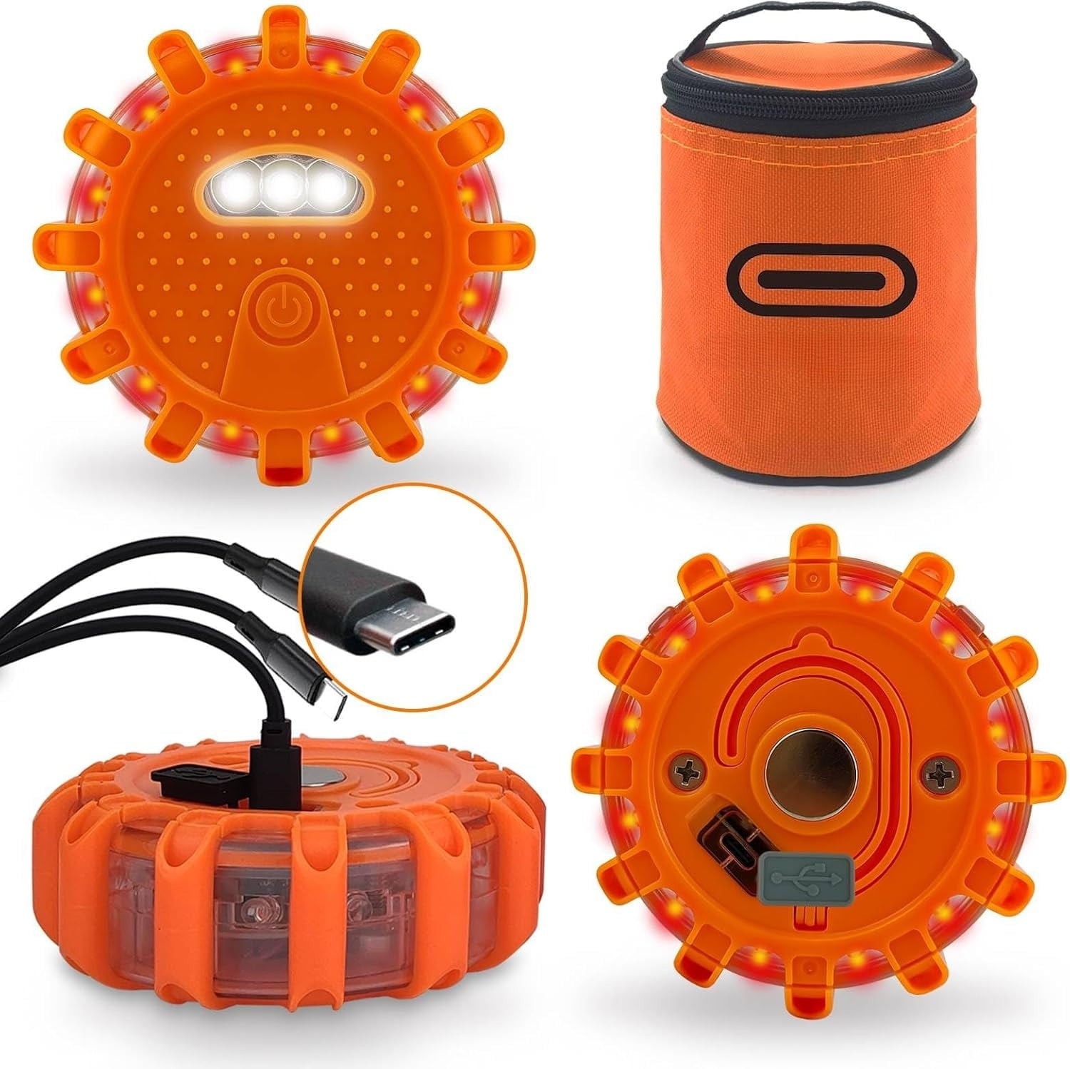 USB-C Rechargeable LED Road Flares Emergency Lights-Large Capacity ...