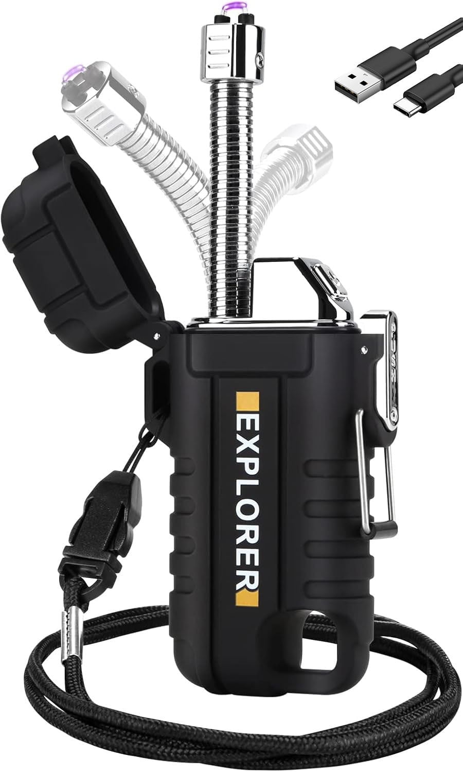 USB C Rechargeable Lighter, 360° Flexible Neck, Wind & Water Proof ...
