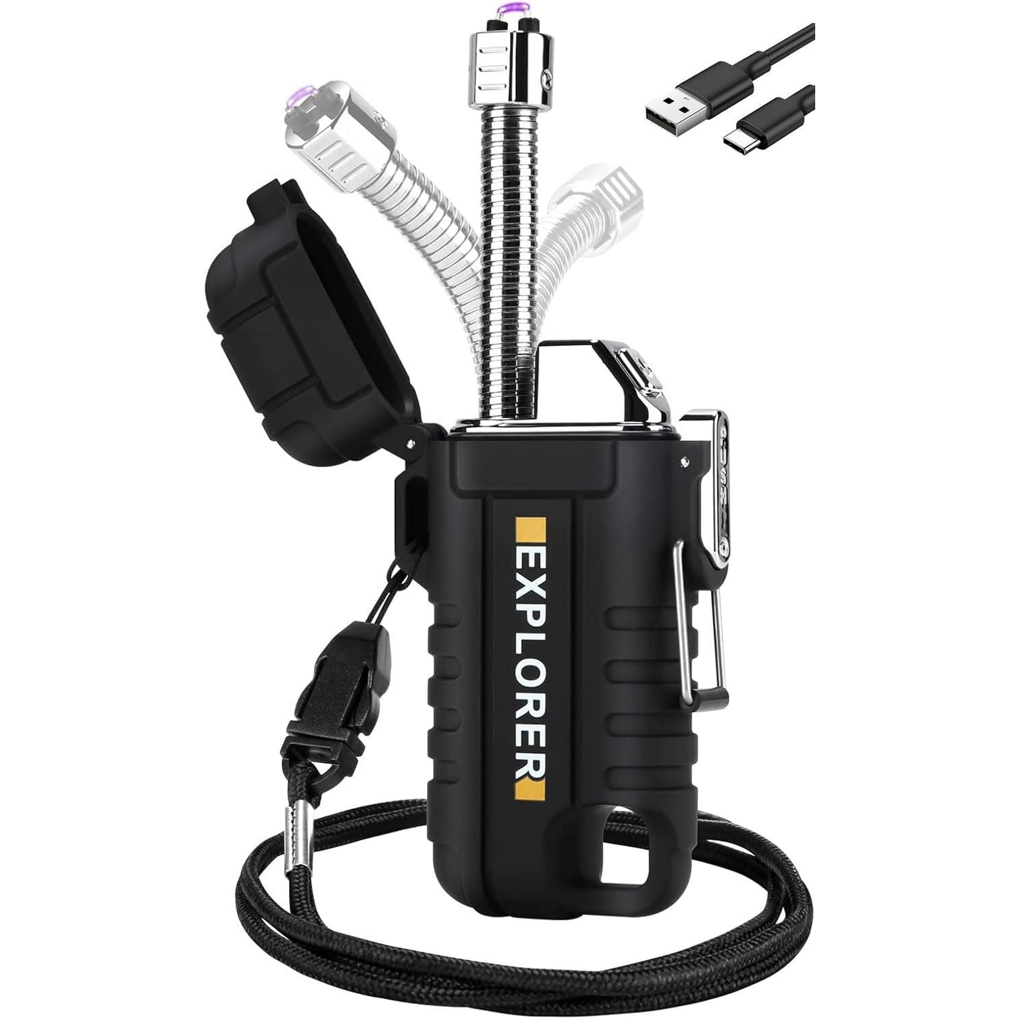 USB C Rechargeable Lighter, 360° Flexible Neck, Wind & Water Proof ...