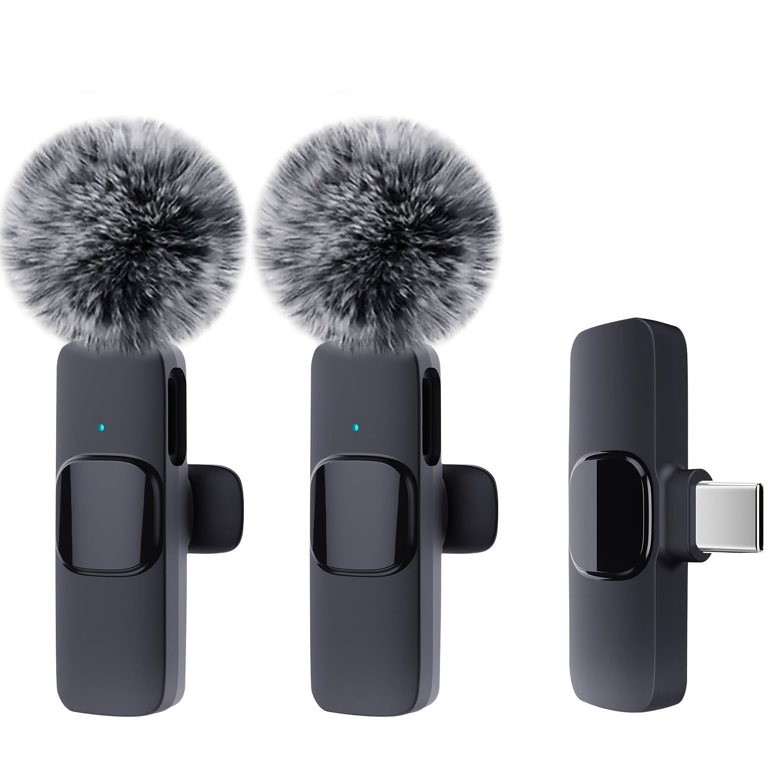 USB-C Rechargeable Wireless Lavalier Mic - 1-Touch Recording, Clip-On Omnidirectional, Plug ...