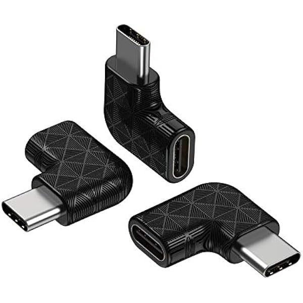 USB C Right Angle Adapter,90 Degree USB C to USB Type-C Male to Female Adapter (3 Pack). Support ...