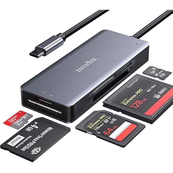 USB C SD Card Reader,5- in-1 Aluminum Thunderbolt 3 Memory Card Reader for CF, SD/SDHC,TF/Micro ...
