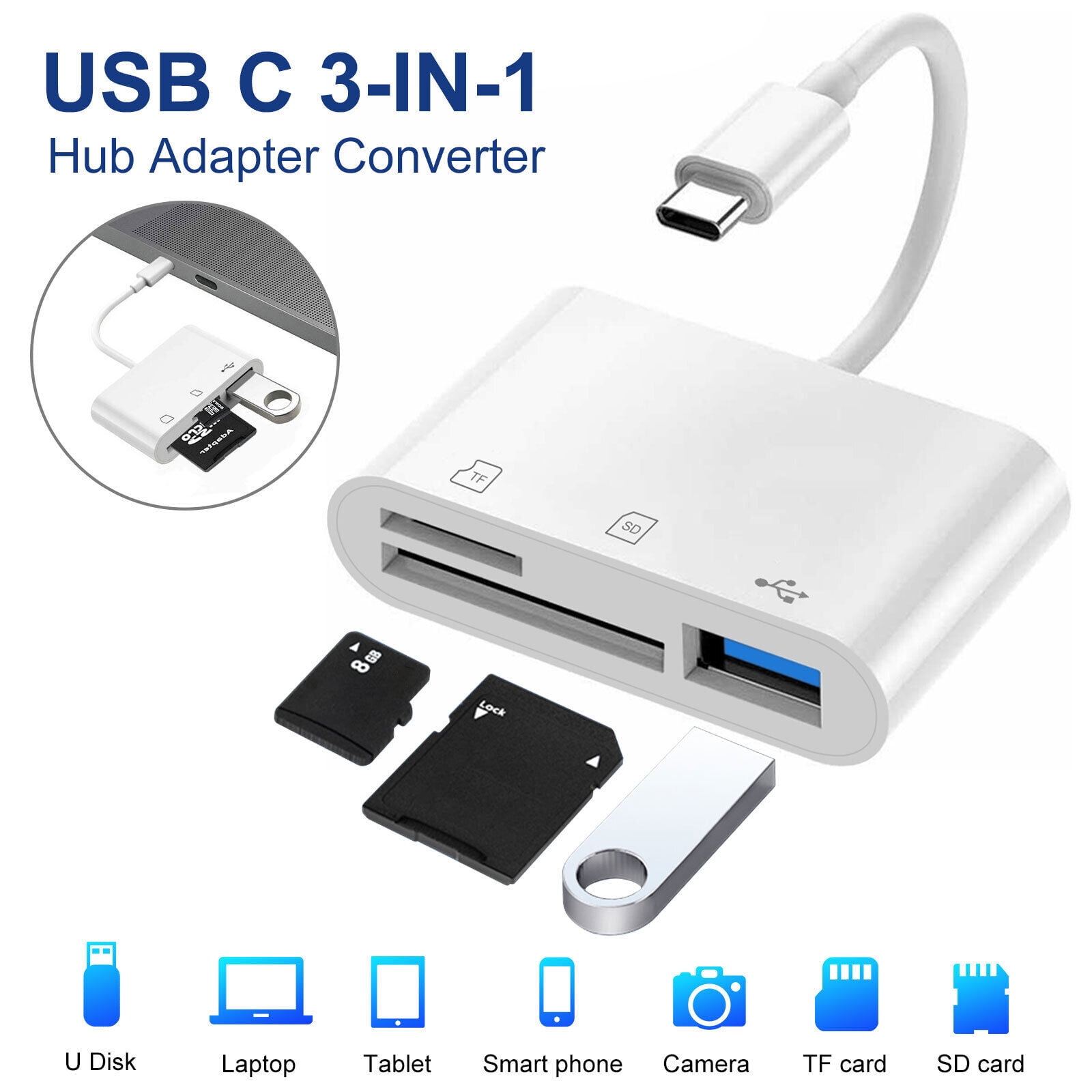 USB C SD Card Reader Adapter, Type C Micro SD TF Card Reader Adapter, 3 ...
