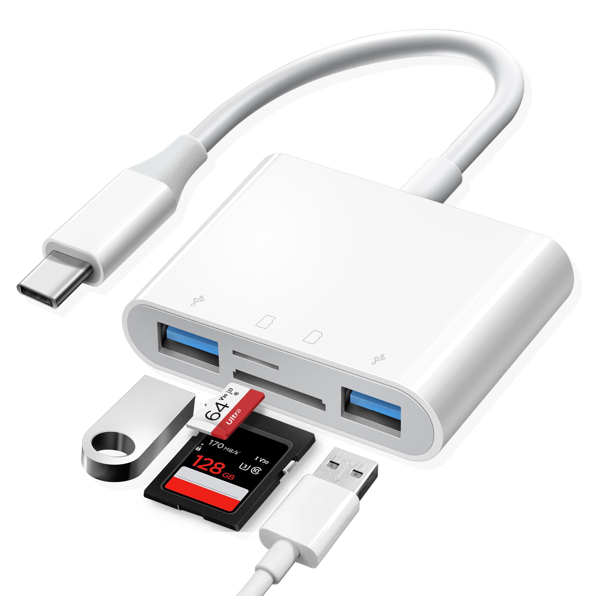 USB C SD Card Reader, Type C 4-Slots Memory Card Adapter with Dual USB ...