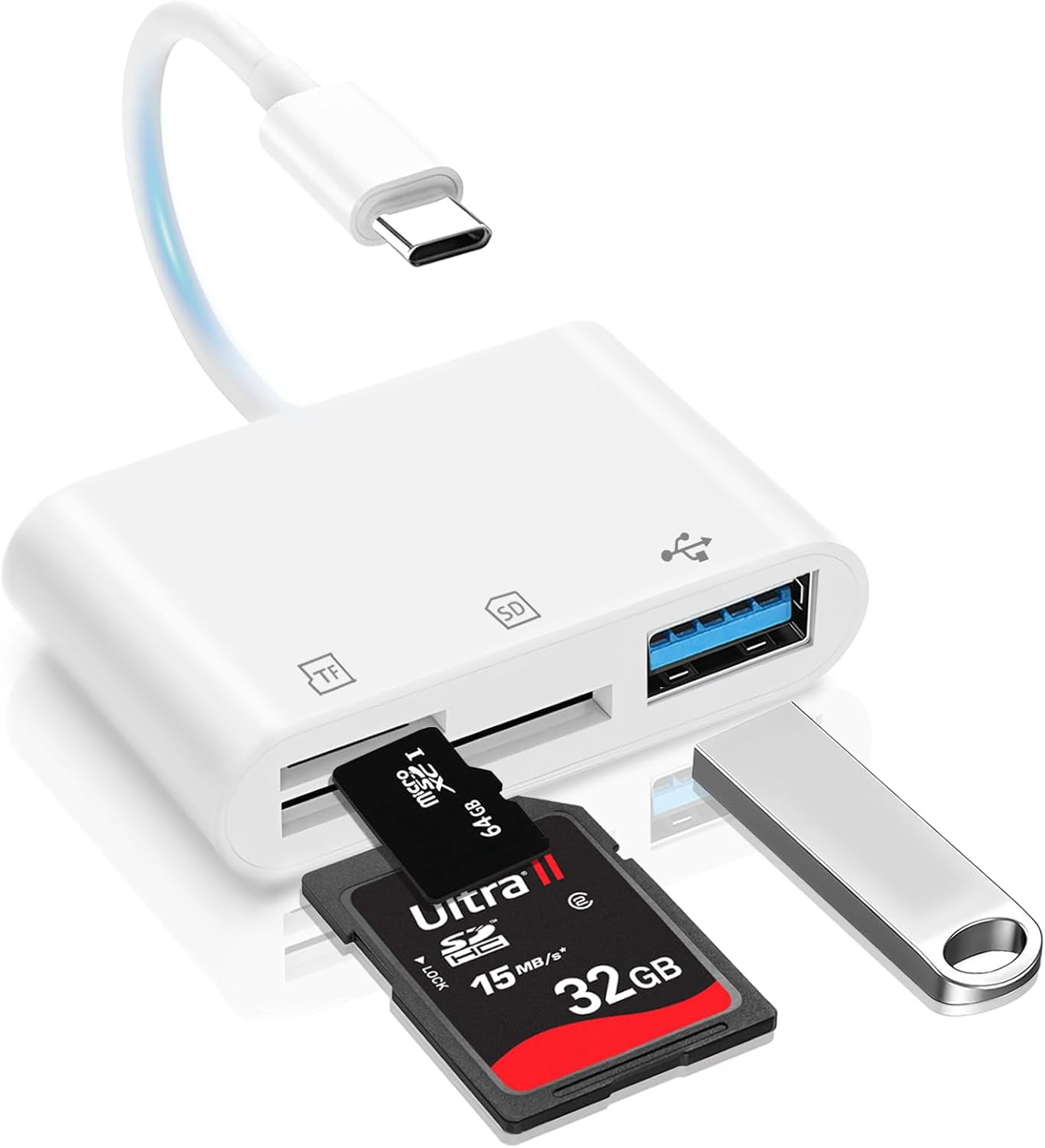 USB C SD Card Reader for iPhone Adapter, 3-in-1 Memory Card Reader Dual ...