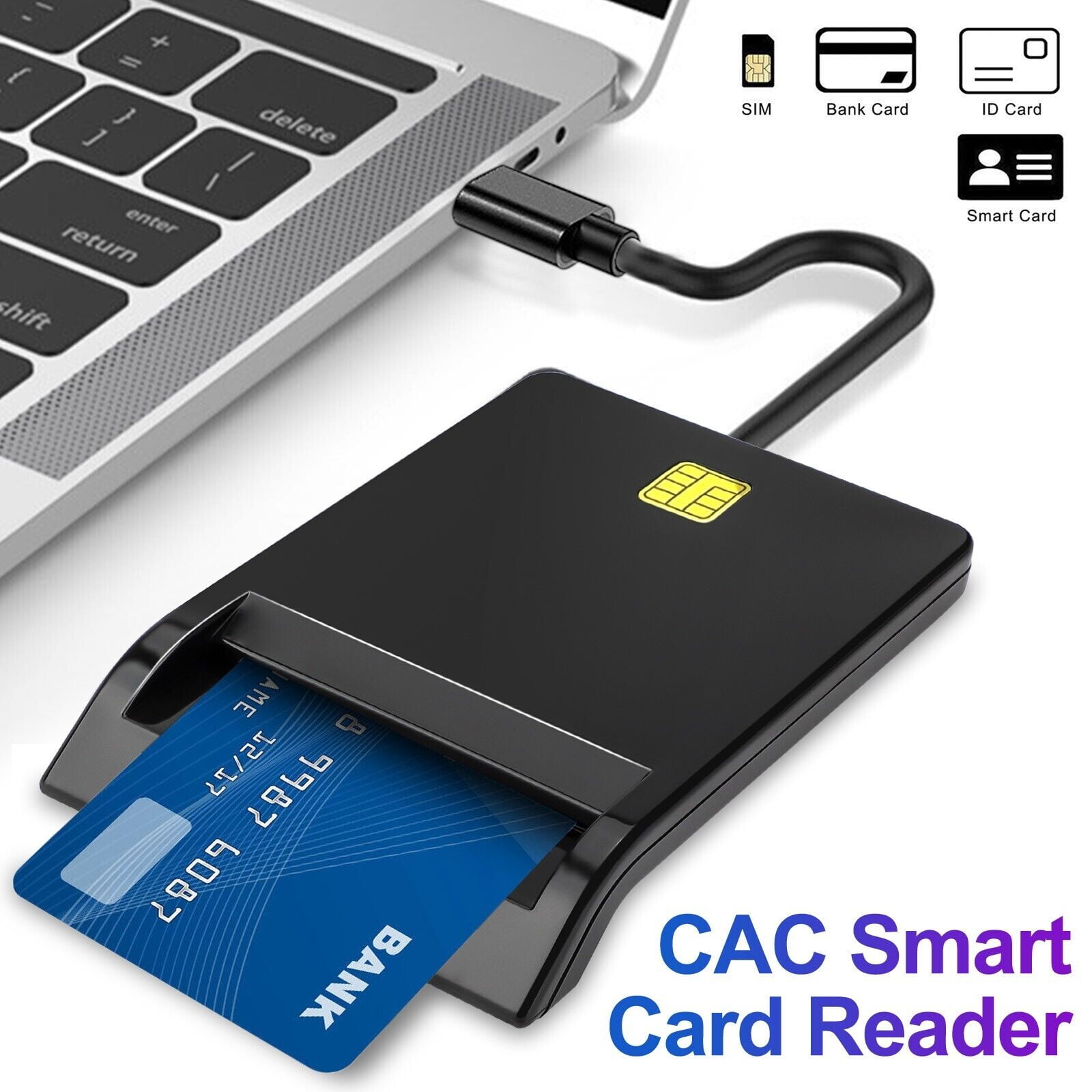 USB C Smart Card Reader, DOD CAC Common Access-Bank Card-ID for ...