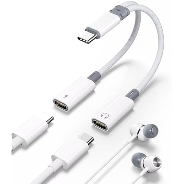 USB C Splitter, Dual USB C Headphone and Charger Adapter,2-in-1 Type C Audio Dongle Cable with ...