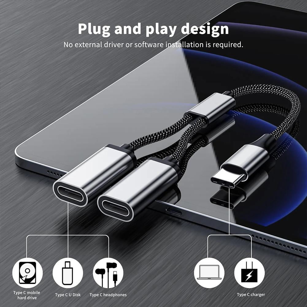 USB C Splitter Type C to Dual USB C Male Adapter 480Mbps Type C to Dual ...