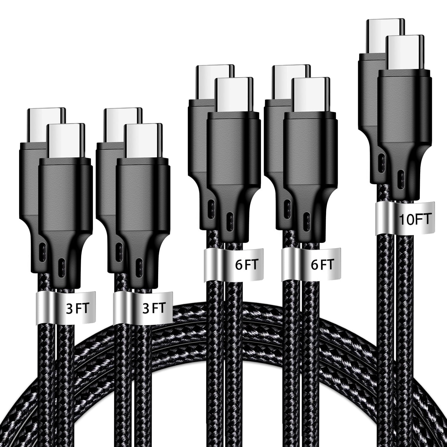 USB C to USB C Charger Cable, 5 Pack [3/3/6/6/10ft] Type Fast Charging ...
