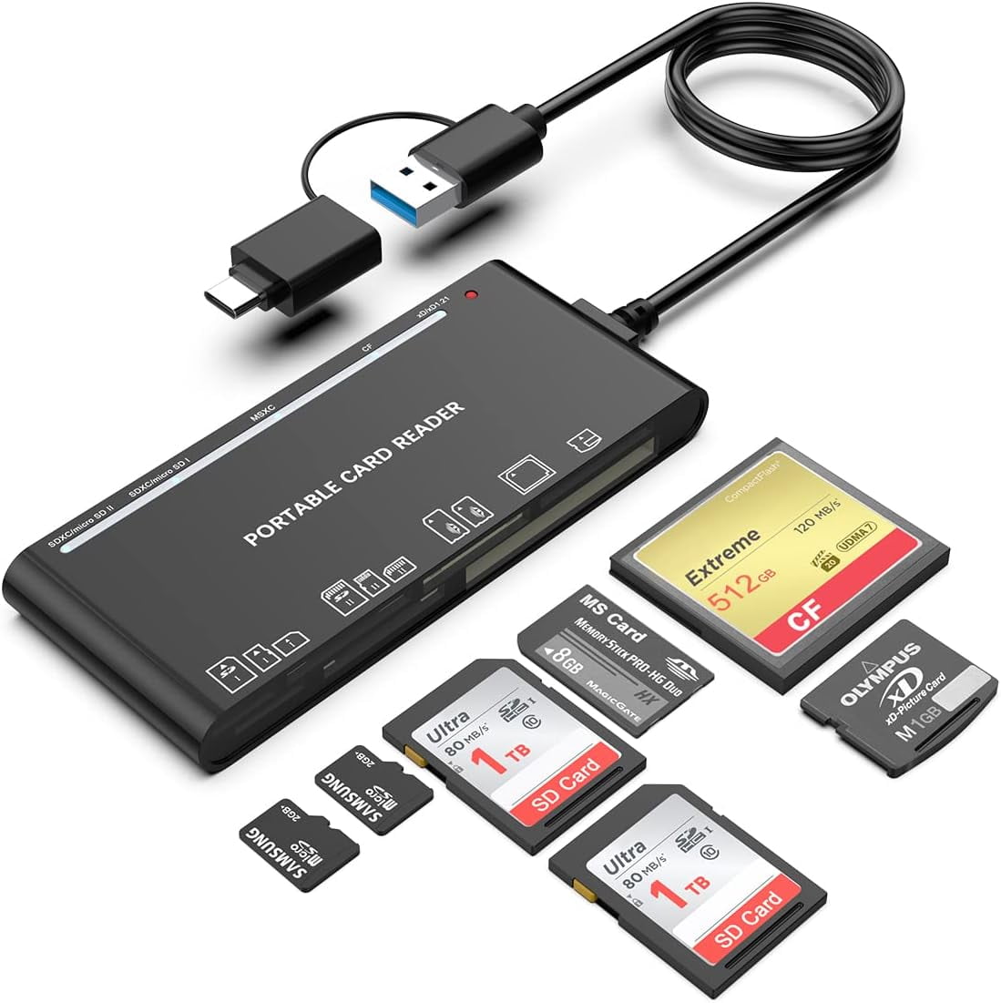 USB C USB3.0 Multi Card Reader for SD, CF, Micro SD, XD, MS Cards - 7 ...
