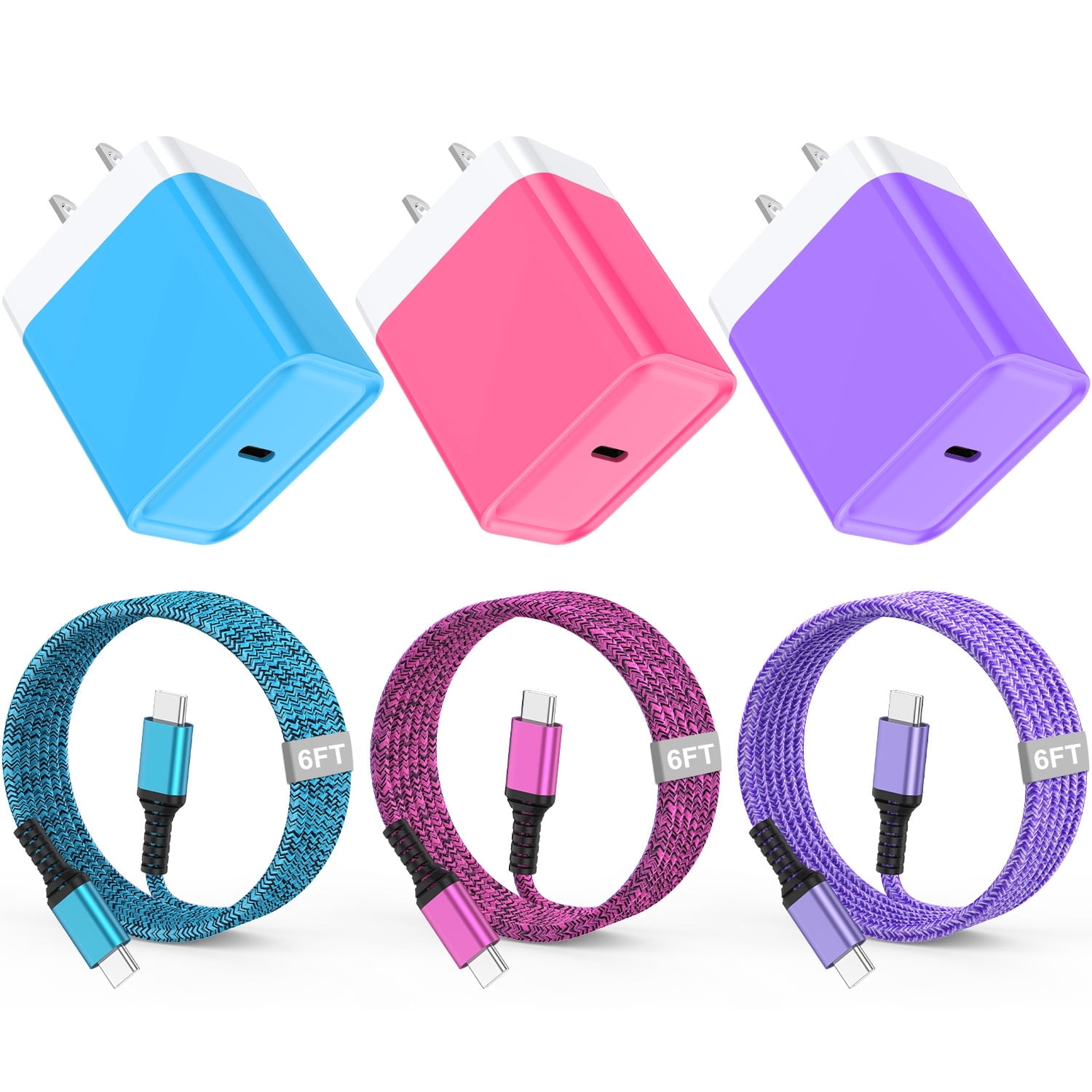 USB C Wall Charger, 3pcs 20W Type C Charger Block with 6FT USB C Cable ...