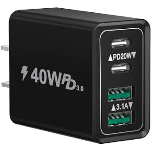 USB C Wall Charger, 40W 4-Port USB C Charger Block Fast Charging Dual ...