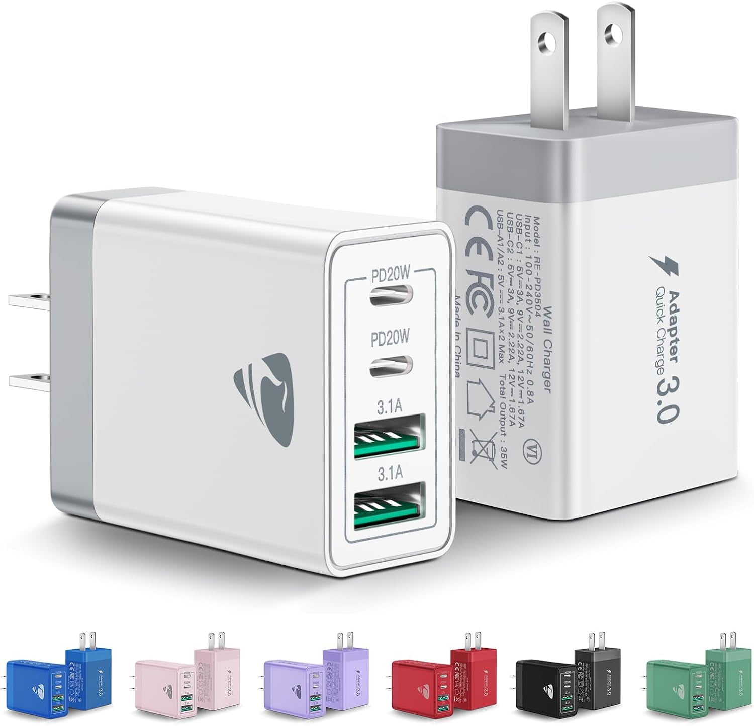 USB C Wall Charger, 40W Fast USB C Charger Block, 4-Port PD Power ...