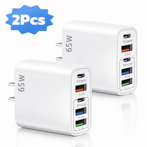 QINIUXO USB C Wall Charger, 65W Fast Charger, 6-Port USB-C Charging Box ...