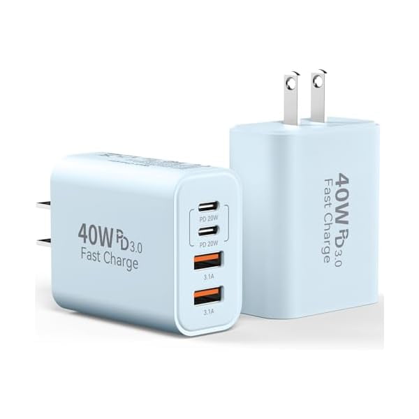 USB C Wall Charger Block, 2Pack 40W 4-Port C Charger Fast Charging ...