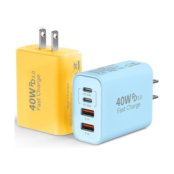 USB C Wall Fast Charger Block, 40W 4-Port Type C Charger Fast Charging ...