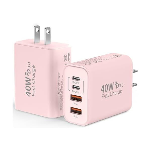 USB C Wall Fast Charger Block, 40W 4-Port Type C Charger Fast Charging ...