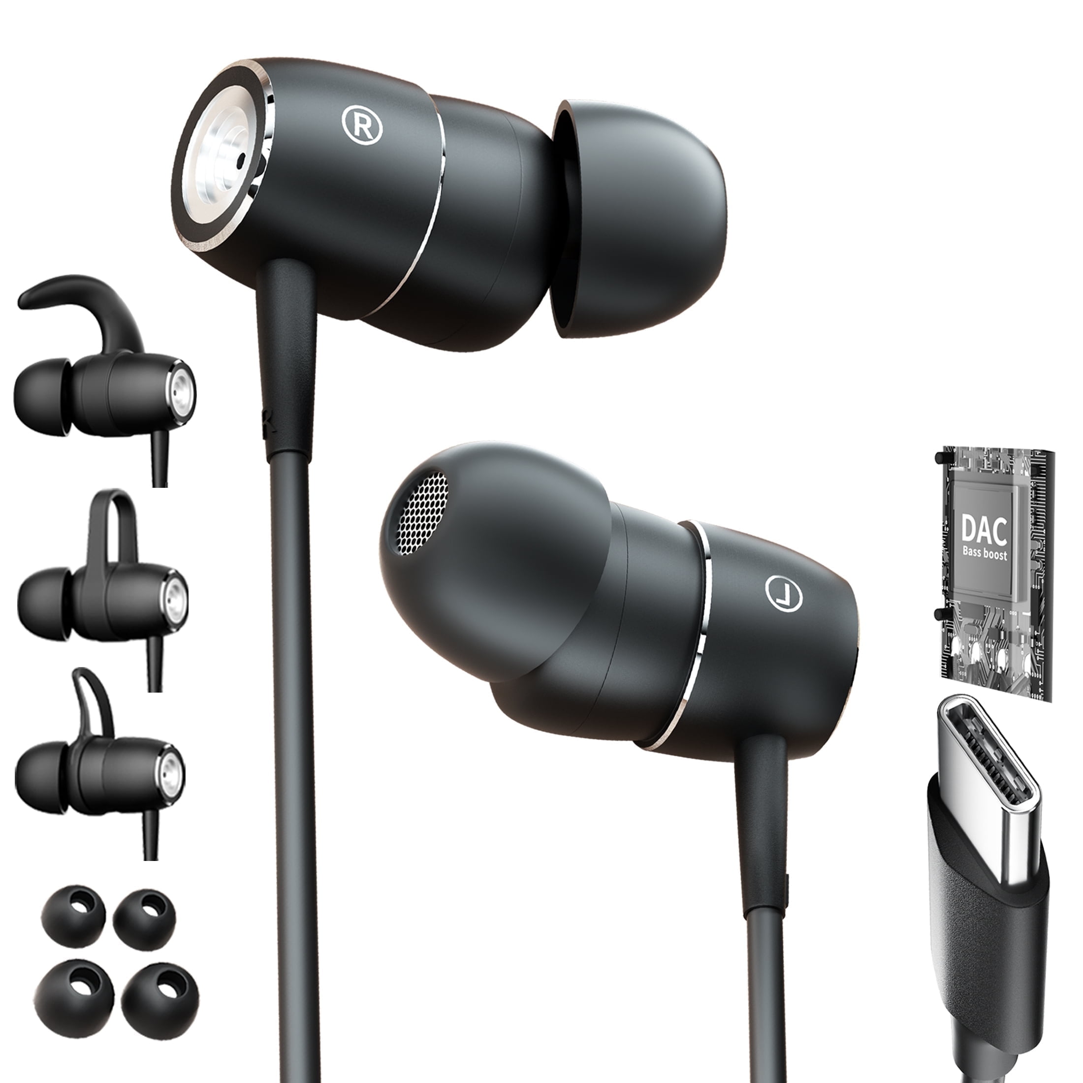 SUYUZREY USB-C Wired Earbuds, Noise Cancelling In-Ear Headphones, Heavy ...