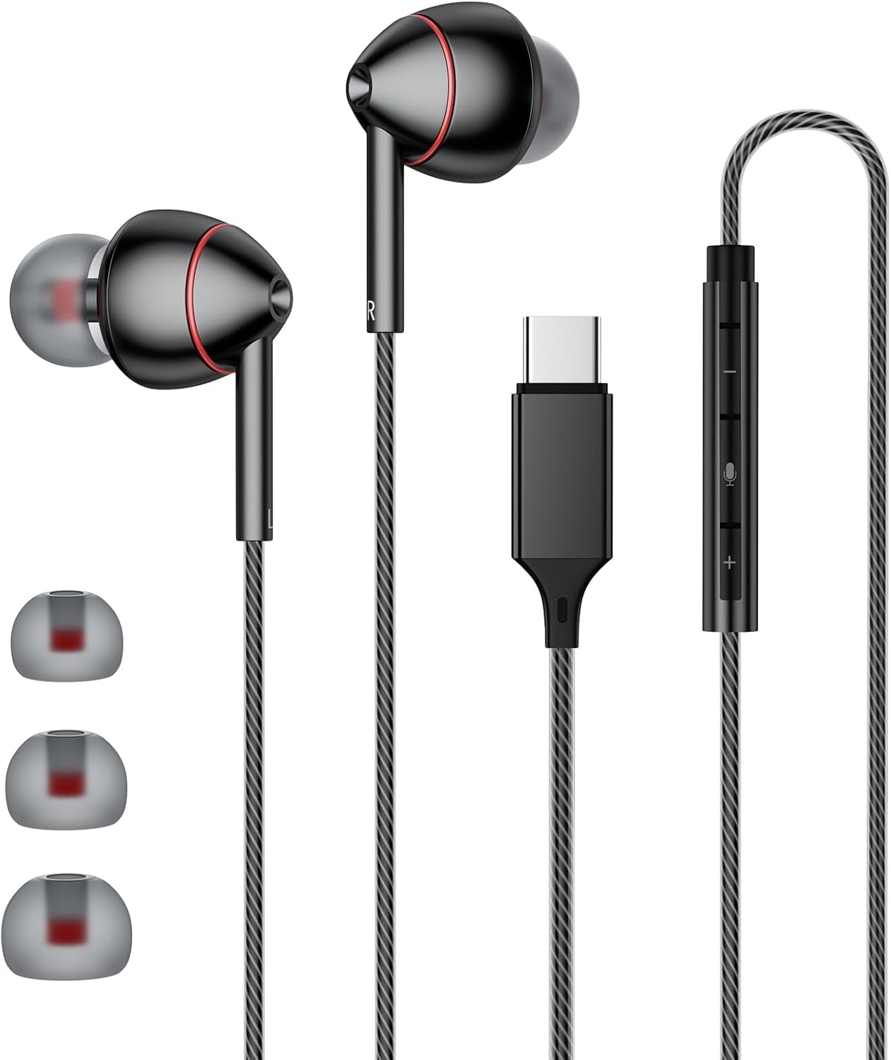 USB-C Wired Earbuds with Microphone, Volume Control, Noise Canceling ...