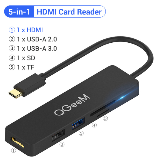 USB-C charging Docking Station,5-in-1 HDMI Card Reader,For Apple,Xiaomi ...