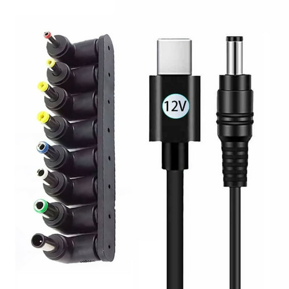USB C to DC5521 5.5x2 Adapter Cable with 8 Interchangeable Tips for ...