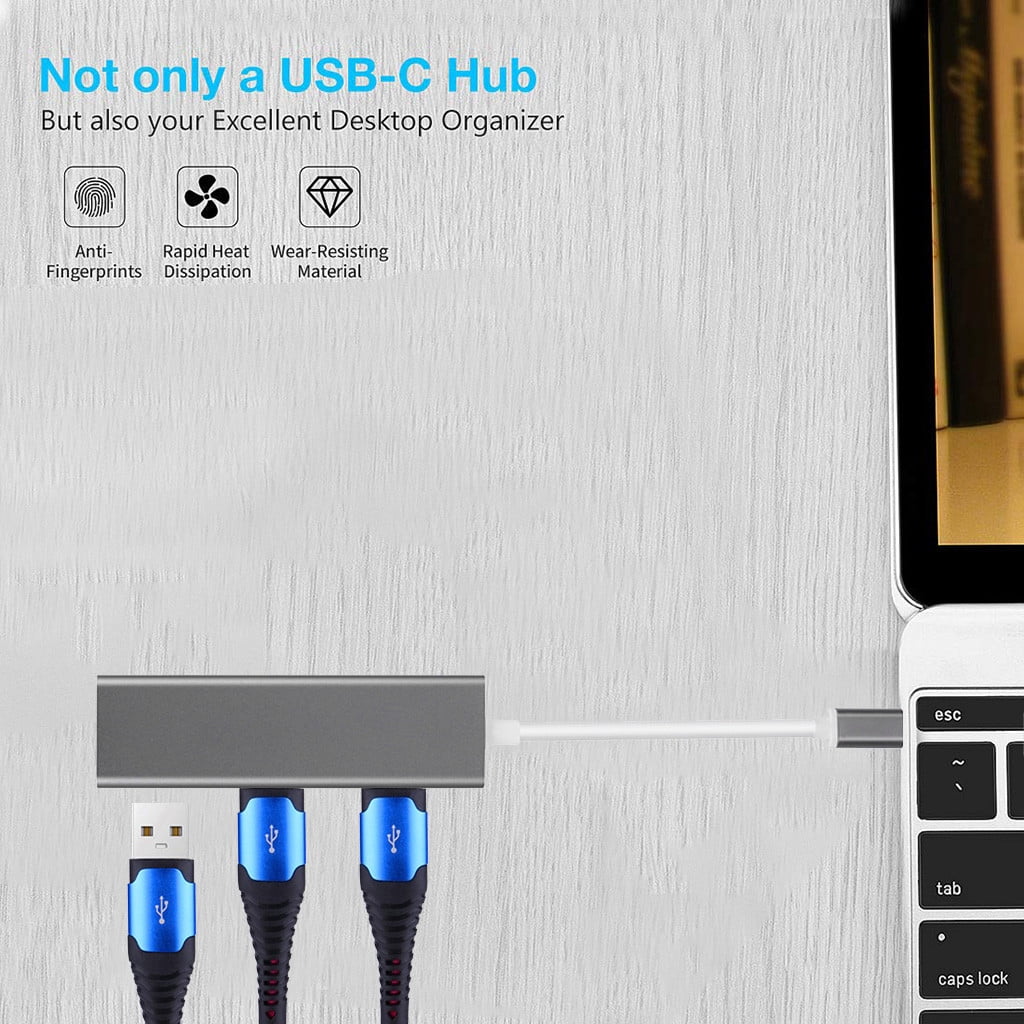 USB C to LAN Ethernet Adapter USB 3.1 Type-C 3 Port Hub Wired Network ...