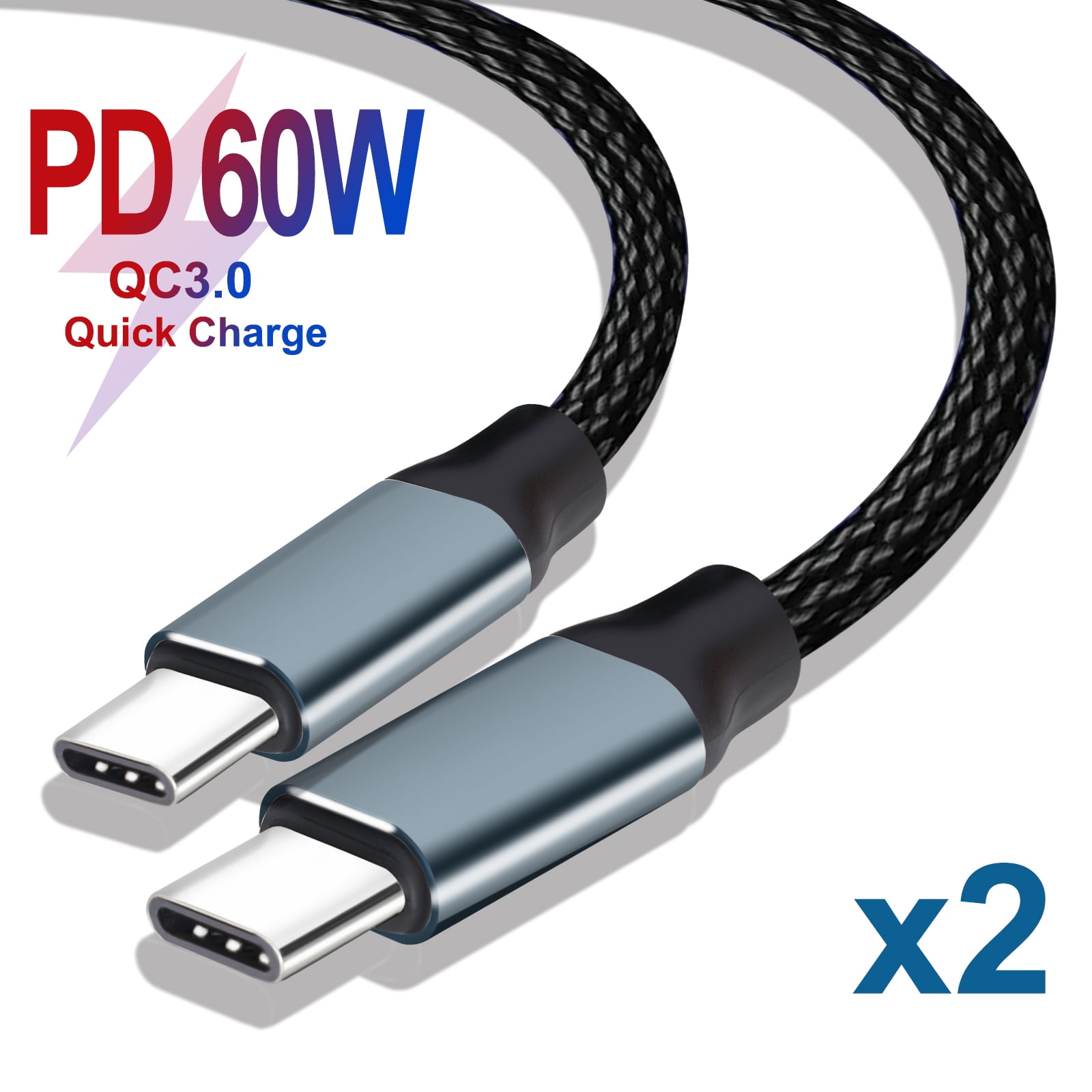 USB-C to USB-C 3FT Fast Charging Data Cable Type C Quick Charger PD 5V ...