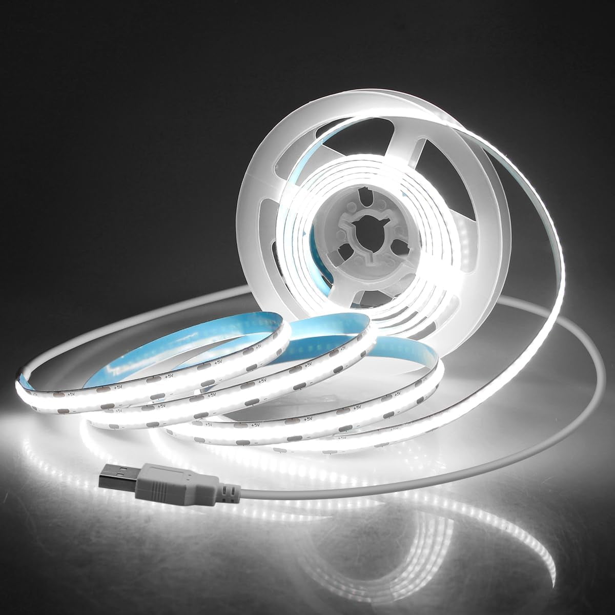 USB COB LED Strip Lights for TV 5V USB Powered LED Tape Lights Daylight White 6.56FT 320Leds/M ...