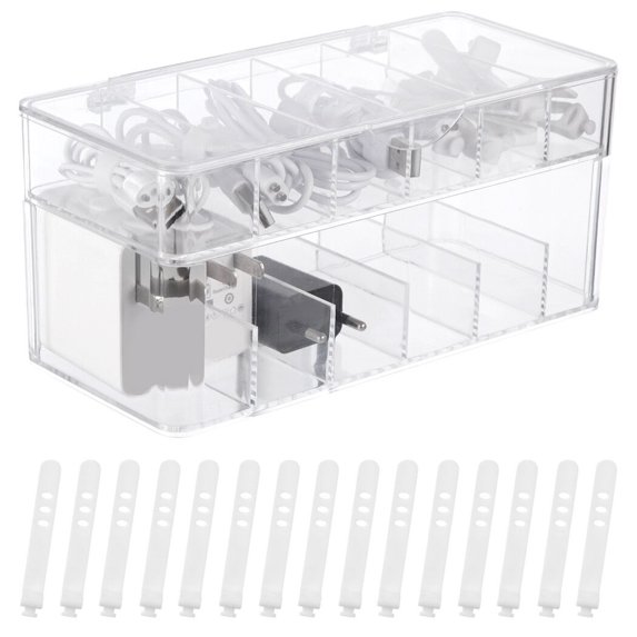 Peaoy USB Charger Organizer Box, Double-Layer 12 Grids, White Plastic ...