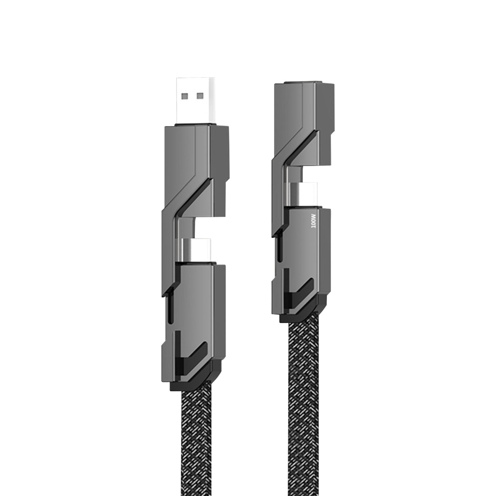 USB Cable Multi Charging Cord: 100W 6.5FT Gray Braided Flat Wire 4-in-1 ...