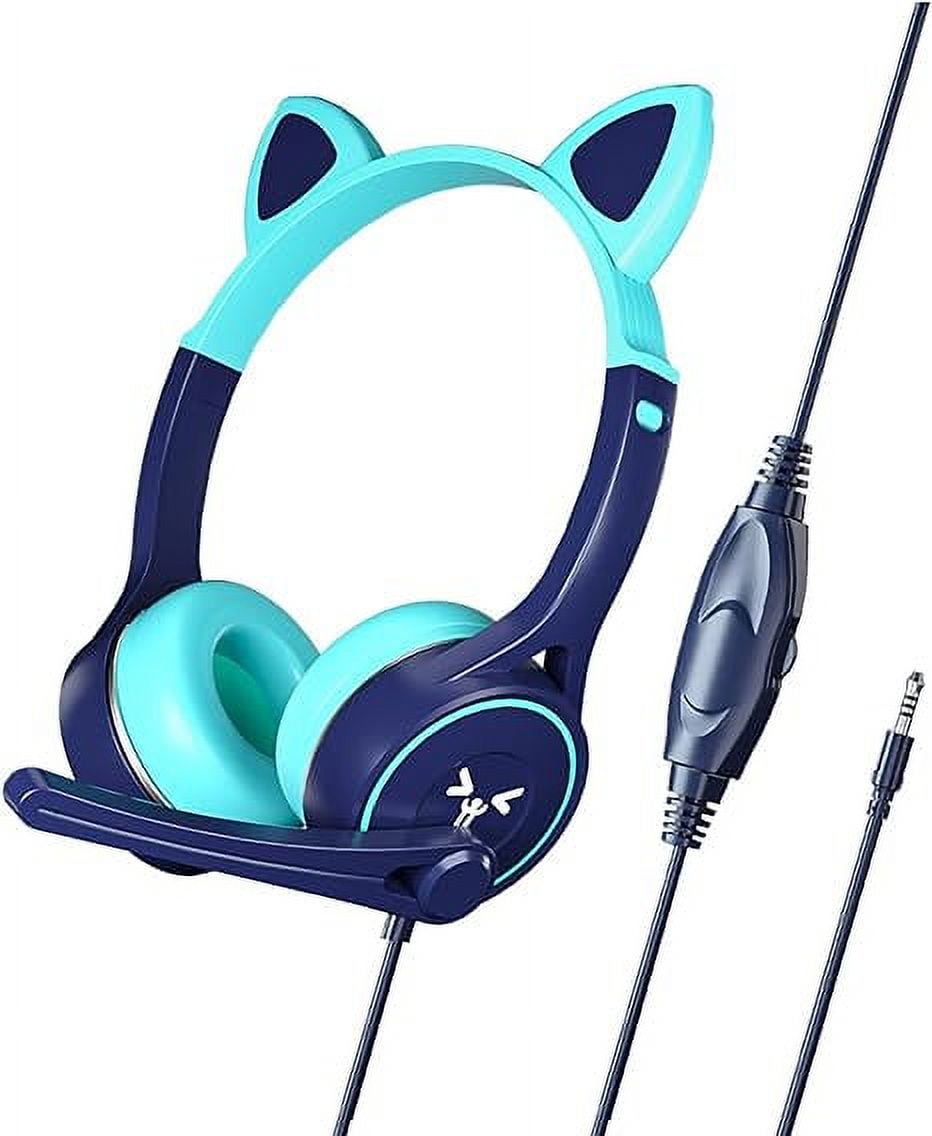USB Cat Ear Gaming Headphones Wired with LED Light, Stereo Game Music ...