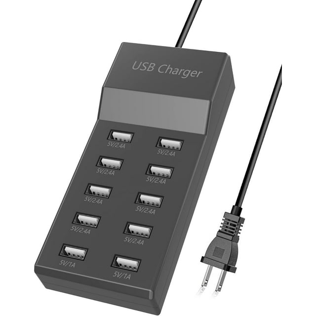 USB Charger,5V 10A(50W) USB Charging Station with 10-Port Family-Sized ...