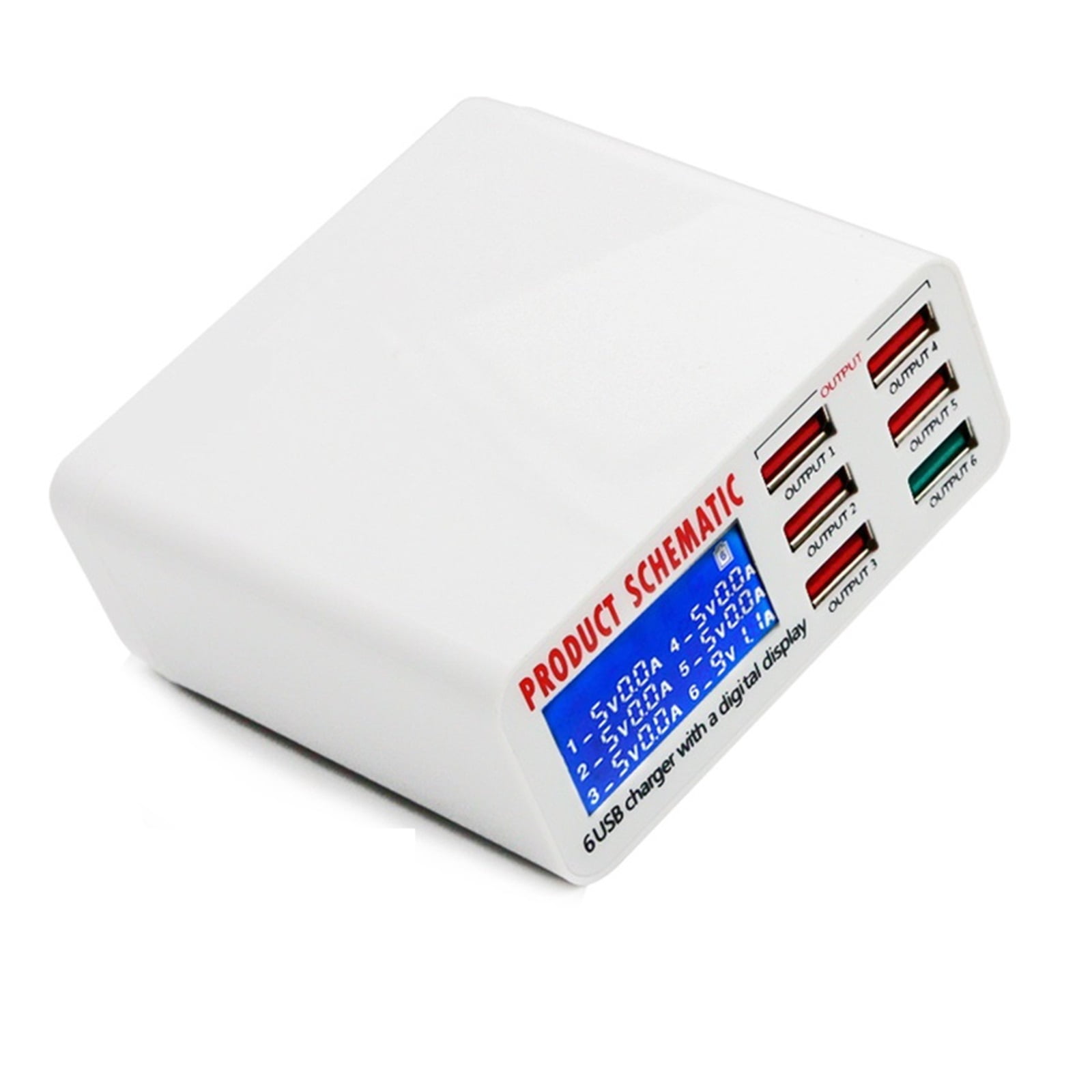 USB Charger,6A With LCD Digital Display 6 Port Fast Smart Charging ...